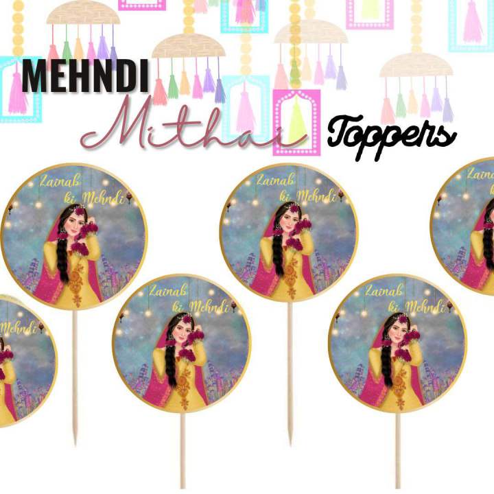 Mehndi Mithai toppers| wedding toppers| mithai k uper lgate h| pack of ...