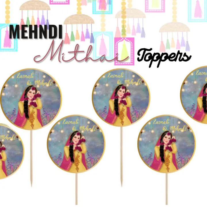 Mehndi Mithai toppers| wedding toppers| mithai k uper lgate h| pack of ...