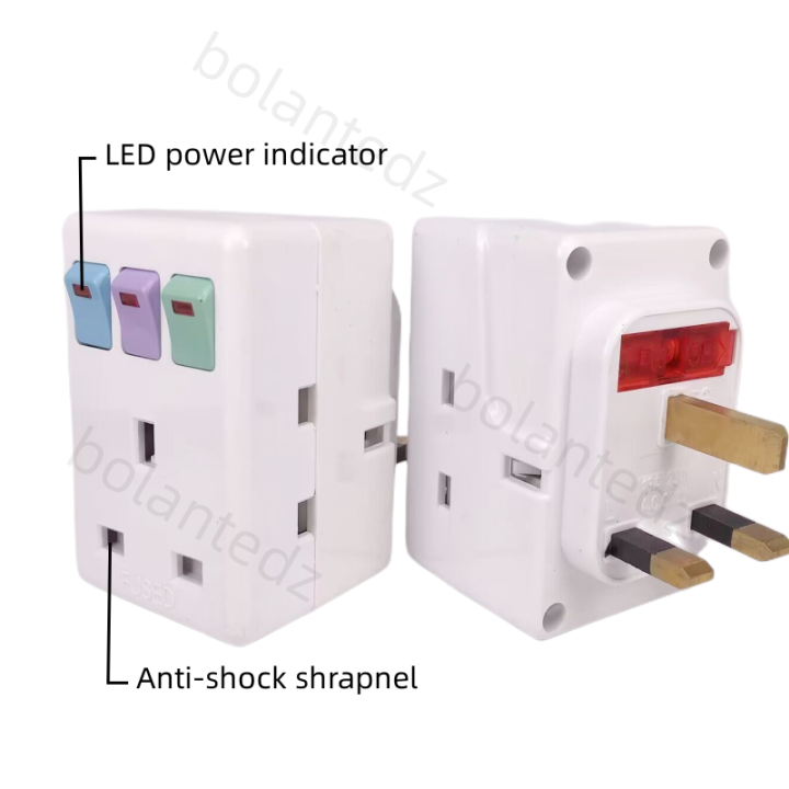 UK Plug 250V 13A Portable Multi 1 to 3 ways Travel Adapter Power Socket ...