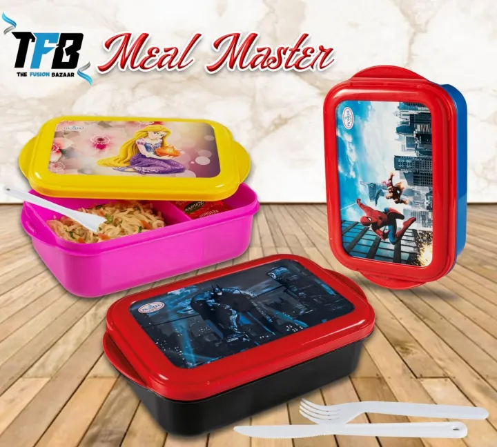 Meal Master Lunch box with two partition and plastic spoon and fork ...