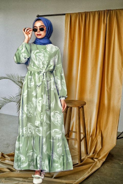 Hanaz New Season Floral Pattern Flared Abaya Frock Design Women Dress Daraz.lk