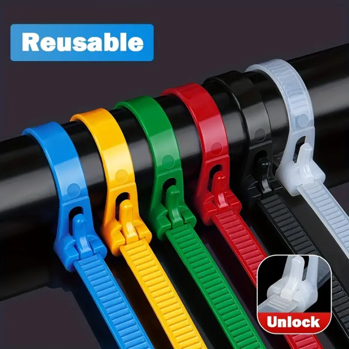 100PCS Reusable Nylon Cable Ties, Removable&Recyclable Locking Loop ...
