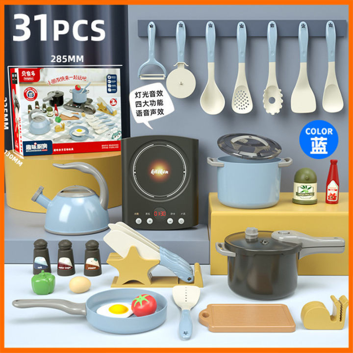 Toy Kitchen for Kids Cooking Utensils Children's Pretend Play Cutting ...