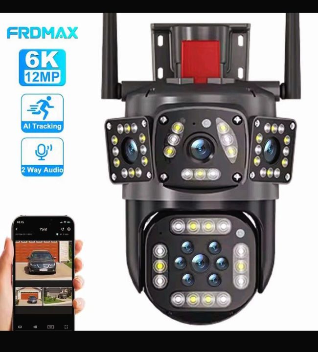 4K 12MP Surveillance Camera Outdoor Three Screen Viewing 360° Viewing ...