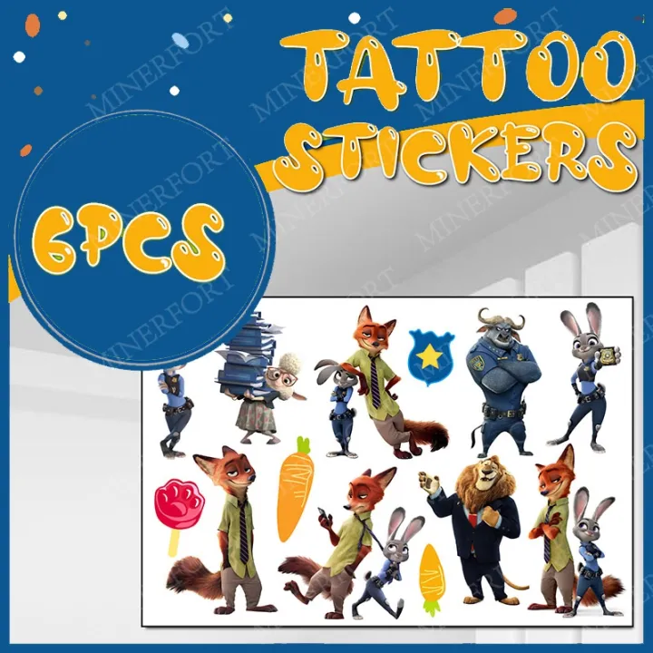 Zootopia Themed Tattoo Stickers Disposable Cartoon Characters Officer ...