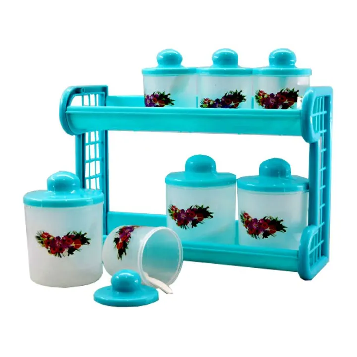 Mercury Kitchen Set Organizer Plastic Spice Containers With Rack - 7Pcs ...