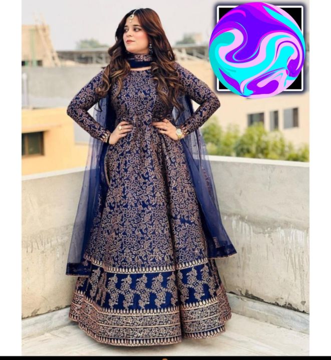 3 piece stich dress maxi frock silk stuff 3 colou4s available | Daraz.pk