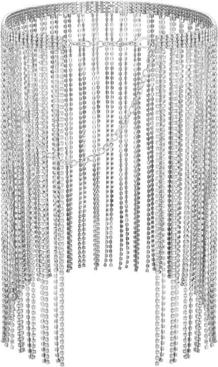 Ayliss Women Dress Belt Chain Full Rhinestone Crystal Fringe Belly Waist Belt Glitter Sparkly ...