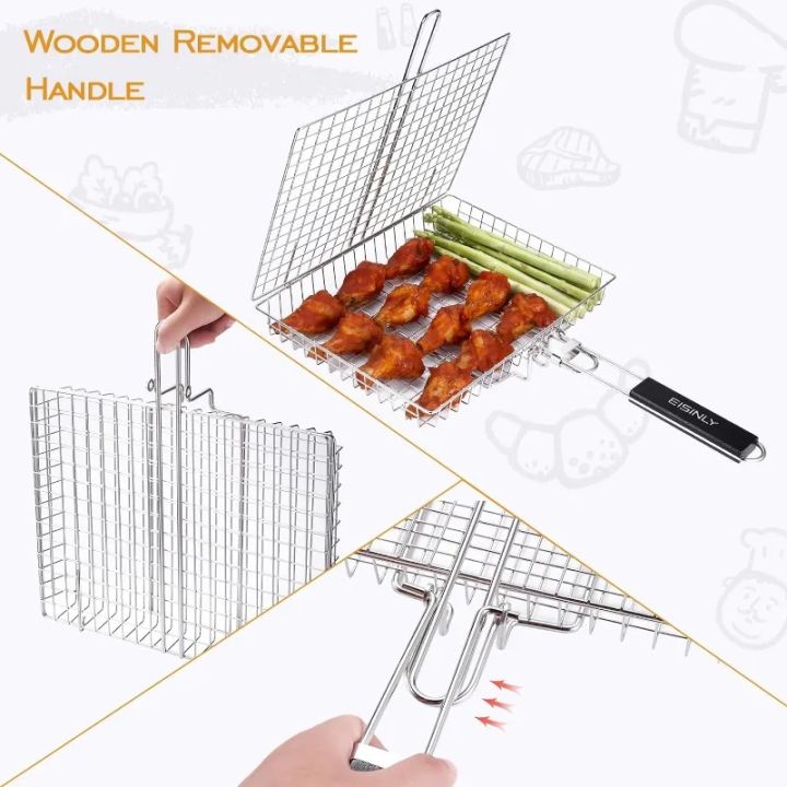 Grill Basket Stainless Steel Large Folding Grilling Baskets Portable ...