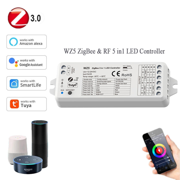 ZIGBEE Tuya RGBCCT LED Controller DC 12V 24V Dimmer 5CH RGBW RGB CCT Driver Voice Smart Contol ...