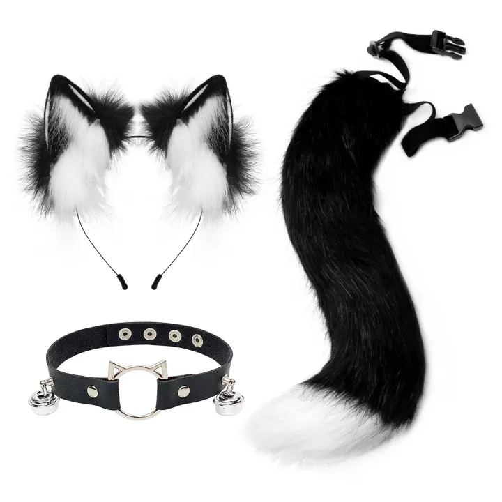 Cat Ears and Wolf Fox Animal Tail Cosplay Costume Faux Fur Hair Clip ...