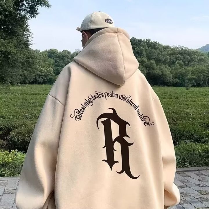 【M-8XL Hoodies】Men Oversized Hoodie Loose American retro gothic letters ...