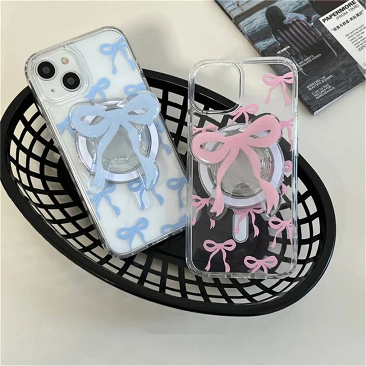 Korea Cute Pink Blue Bowknot Magnetic Holder Grip Tok Griptok Phone ...