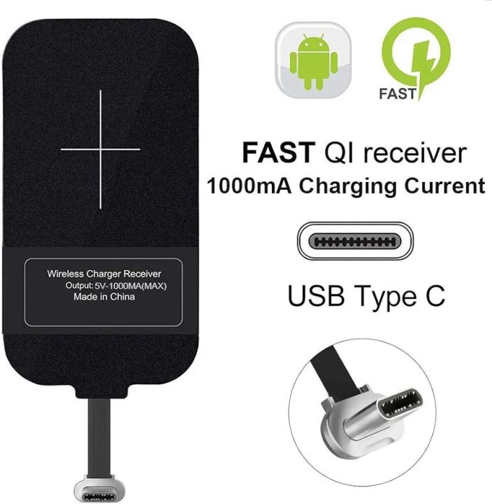 Type C Qi Wireless Charger Receiver Lightweight Charging Adapter Pad ...