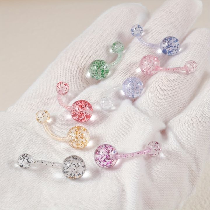 8 Pcs Acrylic Plastic Ball Belly Button Rings Candy Color Curved Ring ...