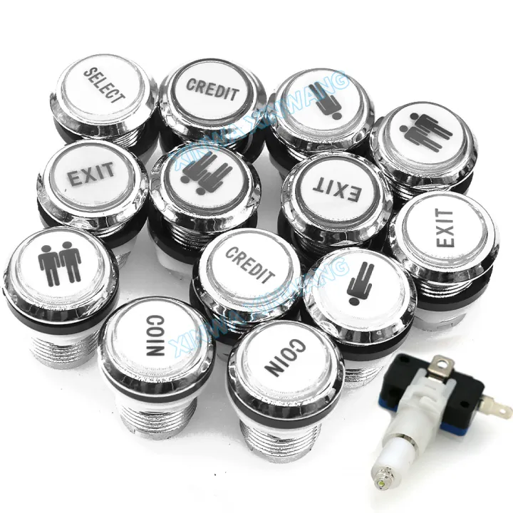 33mm Chrome Push Button12v 5v Led Illuminated Coin Select PAUSE EXIT ...