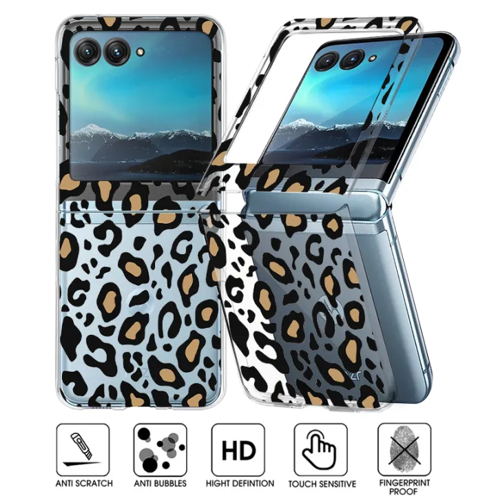 Leopard Pattern Clear Hard PC Folding Case For Motorola Razr50 Razr40 ...