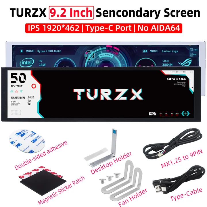 TURZX 9.2 Inch USB Chassis Secondary Screen 1920*462 IPS LCD CPU GPU ...