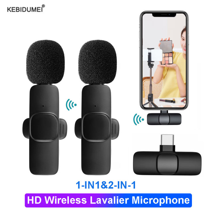Wireless Lavalier Microphone Noise Cancelling Audio Video Recording Mini Mic for iPhone Android ...