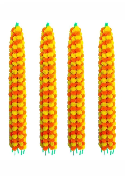 Artificial Marigold Flowers Garland Puja / Decorations Mala Set of 5 ...
