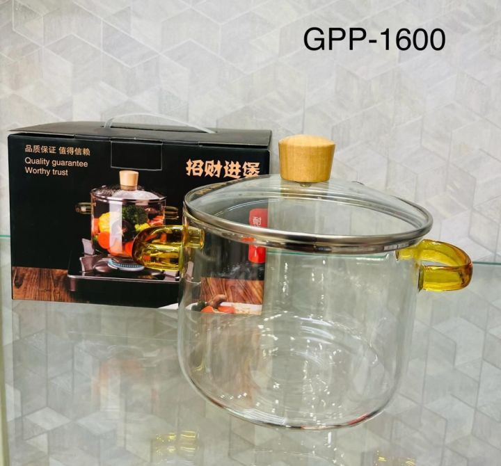 1600 ml soup and stock pots glass cooking pot with handles ...
