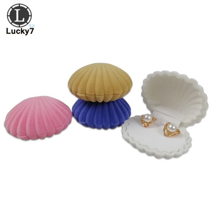 1 Piece Shell Shape Velvet Wedding Engagement Ring Box For Earrings ...