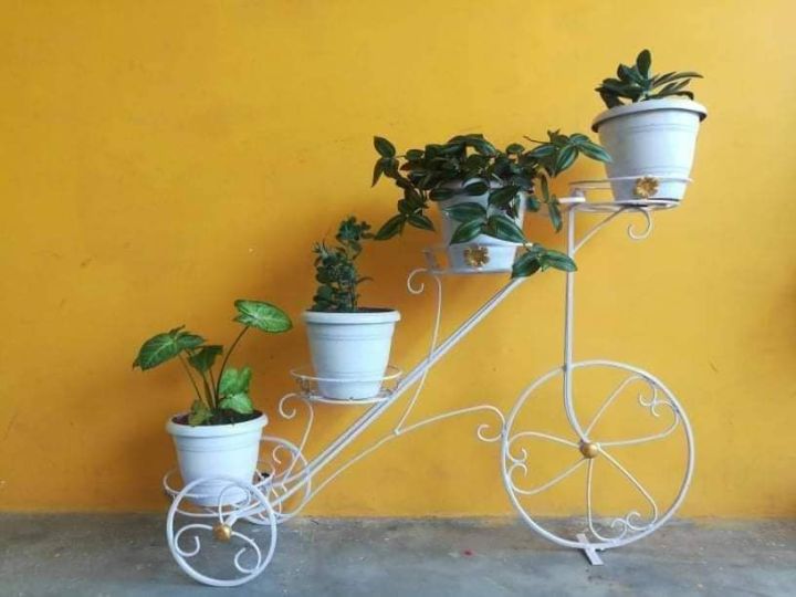 Gamala Stand Cycle Design 4 Pot Holder White Metal Gamala Holder ...