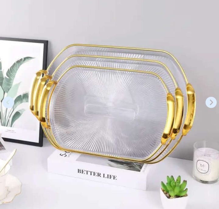 Serving Trays With Golden Handles, 3 Pieces set | Daraz.lk