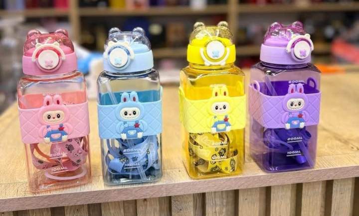 600ML Botol Air Labubu Water Bottle Kids Straw Bpa Free Botol ...