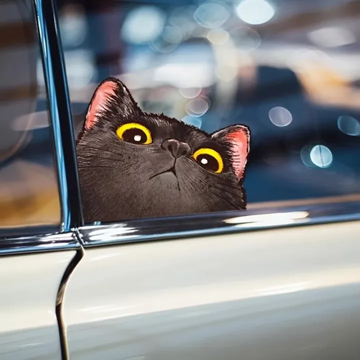 Peeking Cat Waterproof Car Sticker – Cute Vinyl Decal for Door, Window ...