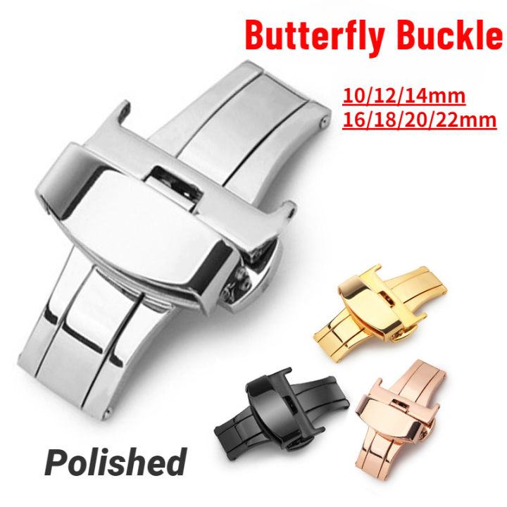 10/12/14/16/18mm 20mm 22mm Stainless Steel Butterfly Buckle Polished ...