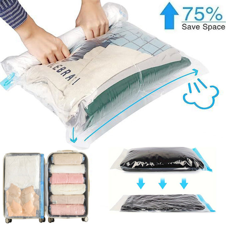Travel Roll-Up Compression Bags, Reusable Vacuum Storage Organizers Bag ...