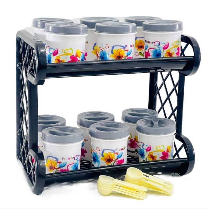 Multi Rack Set With 12 Pieces Container (non transparent) & Black Multi ...