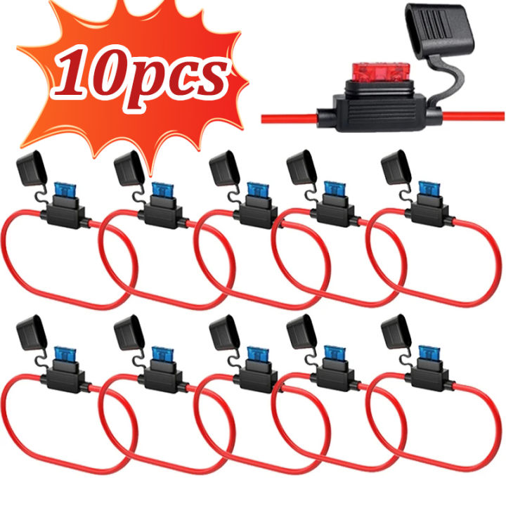 10pcs Car Mini Waterproof Fuse Box Blade Type In Line Fuse Holder Power Socket 14awg For 2v 30a