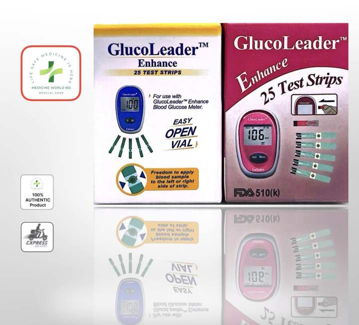 GlucoLeader™ Enhance 25 Test Strips Red colour And GlucoLeader™ Enhance ...