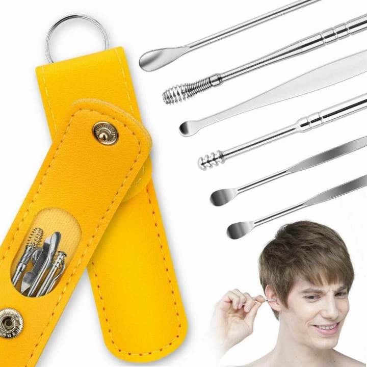 6 pc ear pick sets. Cleaner set stainless steel with leather case ...