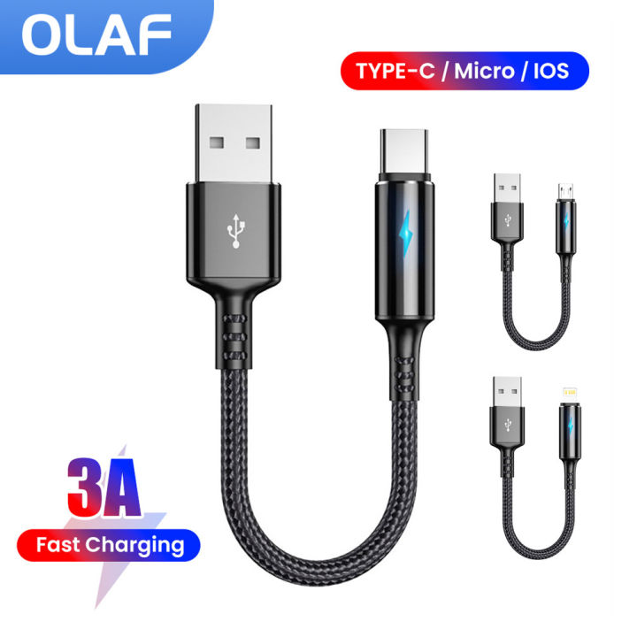 25cm Short USB Type C Cable 3A Data Micro USB Lightning Cable for iPhone Huawei Xiaomi Power ...