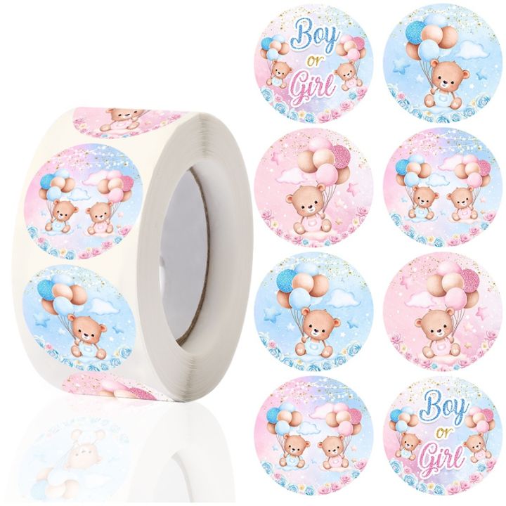 500pcs Pink Blue Bear Stickers Gender Reveal Decorations Cute Bear ...