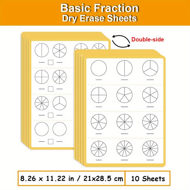 Basic Fraction Dry Erase Sheets Math Manipulatives Homeschool Classroom ...