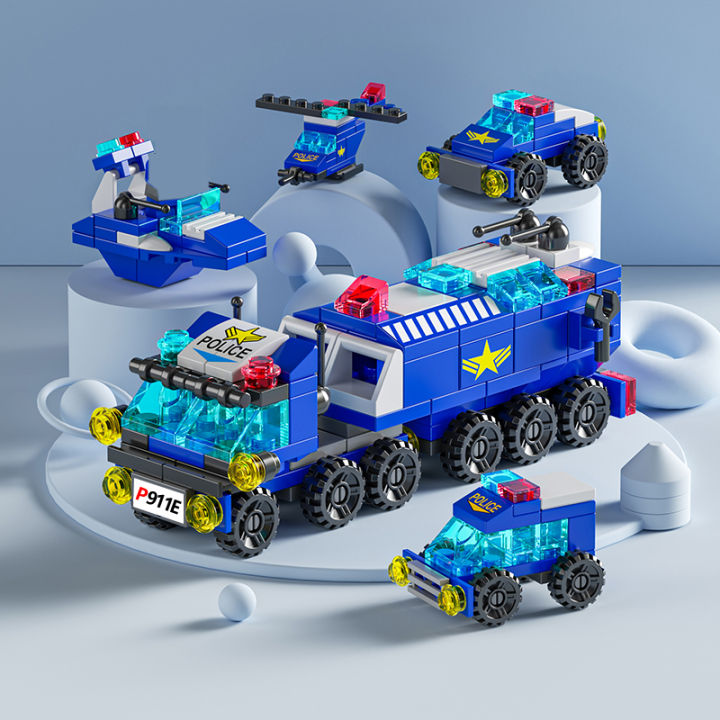 Police Truck City Fire Car Engineering Crane Tank Helicopter Bricks Set ...