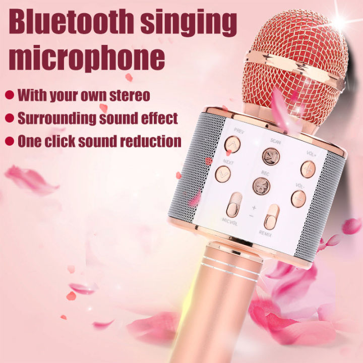 WS858 Karaoke Microphone for Kids Singing 5 in 1 Wireless Bluetooth Microphone with LED Lights ...