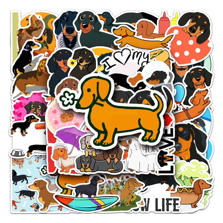 50 PCS Cute Dachshund Cartoon Pet Stickers Children Toy Luggage Laptop ...