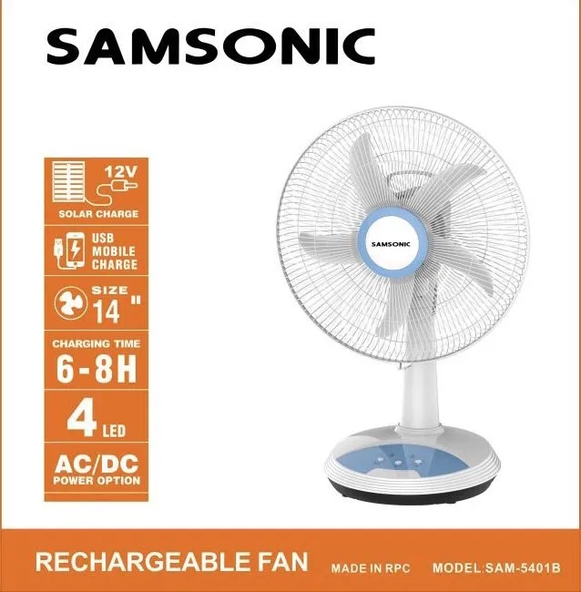 Rechargeable AC/DC Fan 14inches အားသွင်းပန်ကာ SAMSONIC | Shop.com.mm