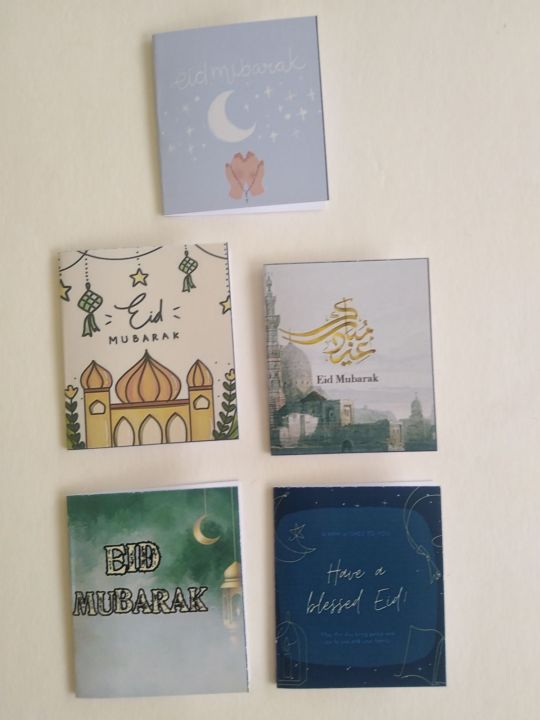 Eid mubarak aesthetic mini cards pack of 5 size 5x5 cm | Daraz.pk