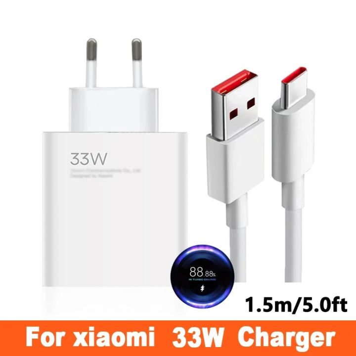 33W Turbo Fast Charger EU 6A Type C Cable For Xiaomi Mi 10T 10i 10S 11X ...