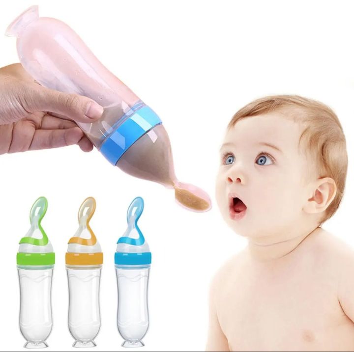 Baby Spoon Feeder - 90ml Silicone Baby Feeding Bottle With Spoon ...