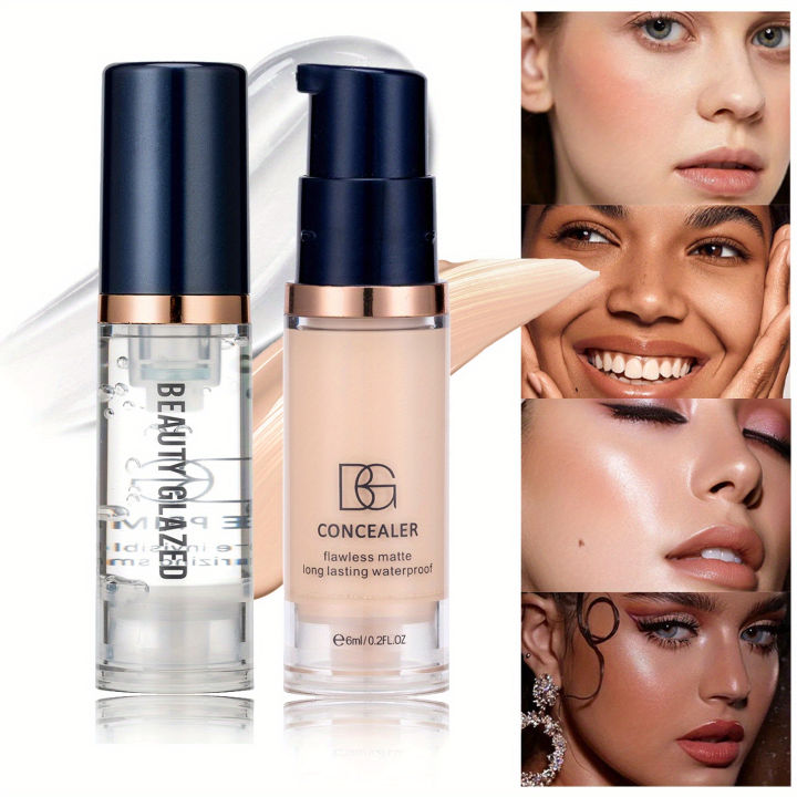 5 Colors Liquid Concealer + Makeup Primer Waterproof Matte Full ...