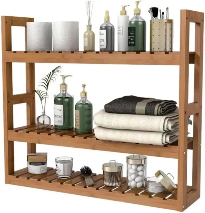 Wall Mounted Wooden Shelf Rack for Kitchen/Bathroom – 2 Layer Organizer ...