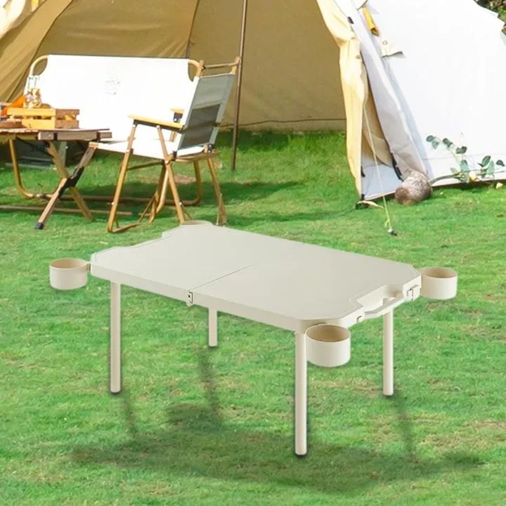 Foldable Camping Table Picnic Desk with 4 Cup Holders Handle Design ...