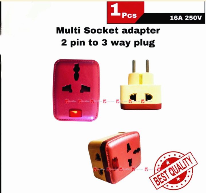 Multi Socket Plug Adapter 2 Pin Power Plug To 3 Way 3 Point Socket ...